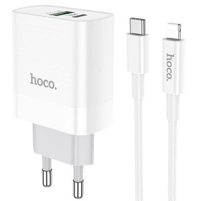 Cargador Hoco C80A 20W + Cable Lightning | Carga Rápida y Dual USB-C
